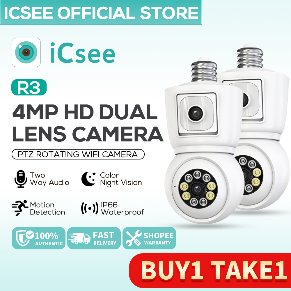 Buy1 Take1 ICSEE 4MP IP CCTV Security Camera Dual Lens PTZ Indoor Bulb ...