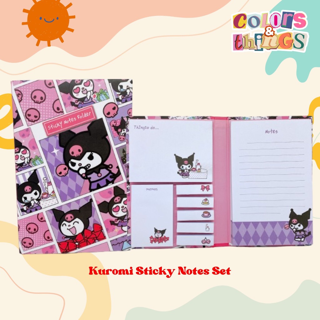Kuromi Sticky Notes Memo Pad Set Cute Sanrio Stationery for School ...