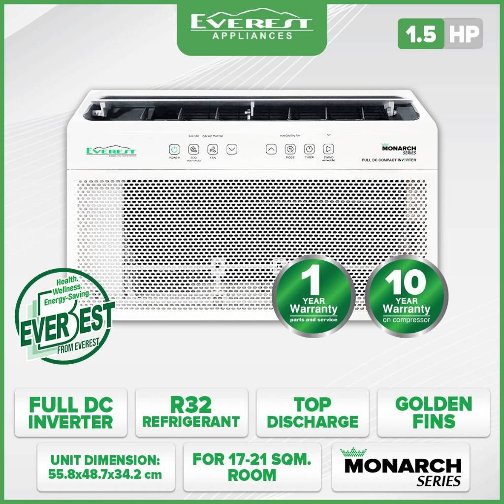 EVEREST 1.5HP Inverter Window Type Aircon/ Full Dc/ Wifi Function ...