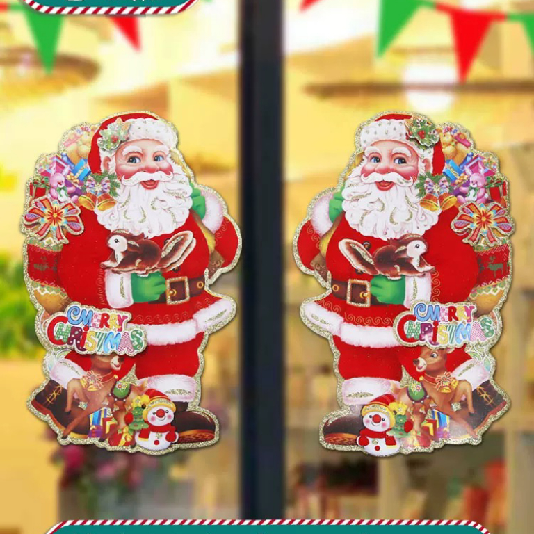 3D Santa Claus head three-dimensional stickers Christmas shopping mall ...