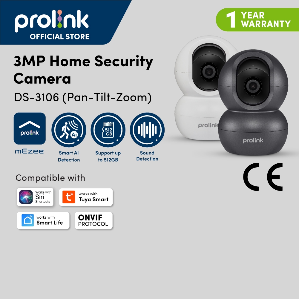 Prolink DS-3106 3MP 360 Pan/Tilt Security Camera | Night Vision | Motion Detection | 2-Way Audio ...