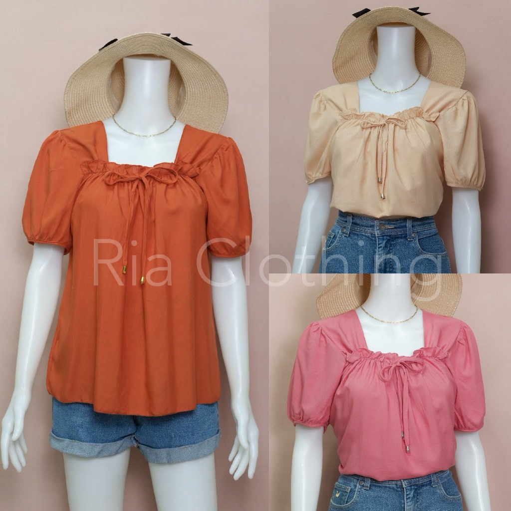 AIRA Square Neck Puff Sleeves Casual Office Blouse BKK Korean Women ...