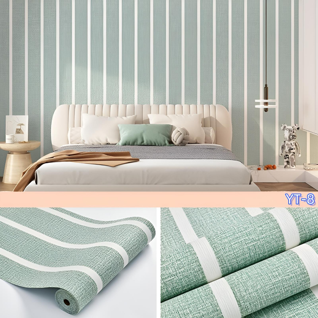 Supermax green Striped Wallpaper Faux Linen Textured Wall paper 280cm ...
