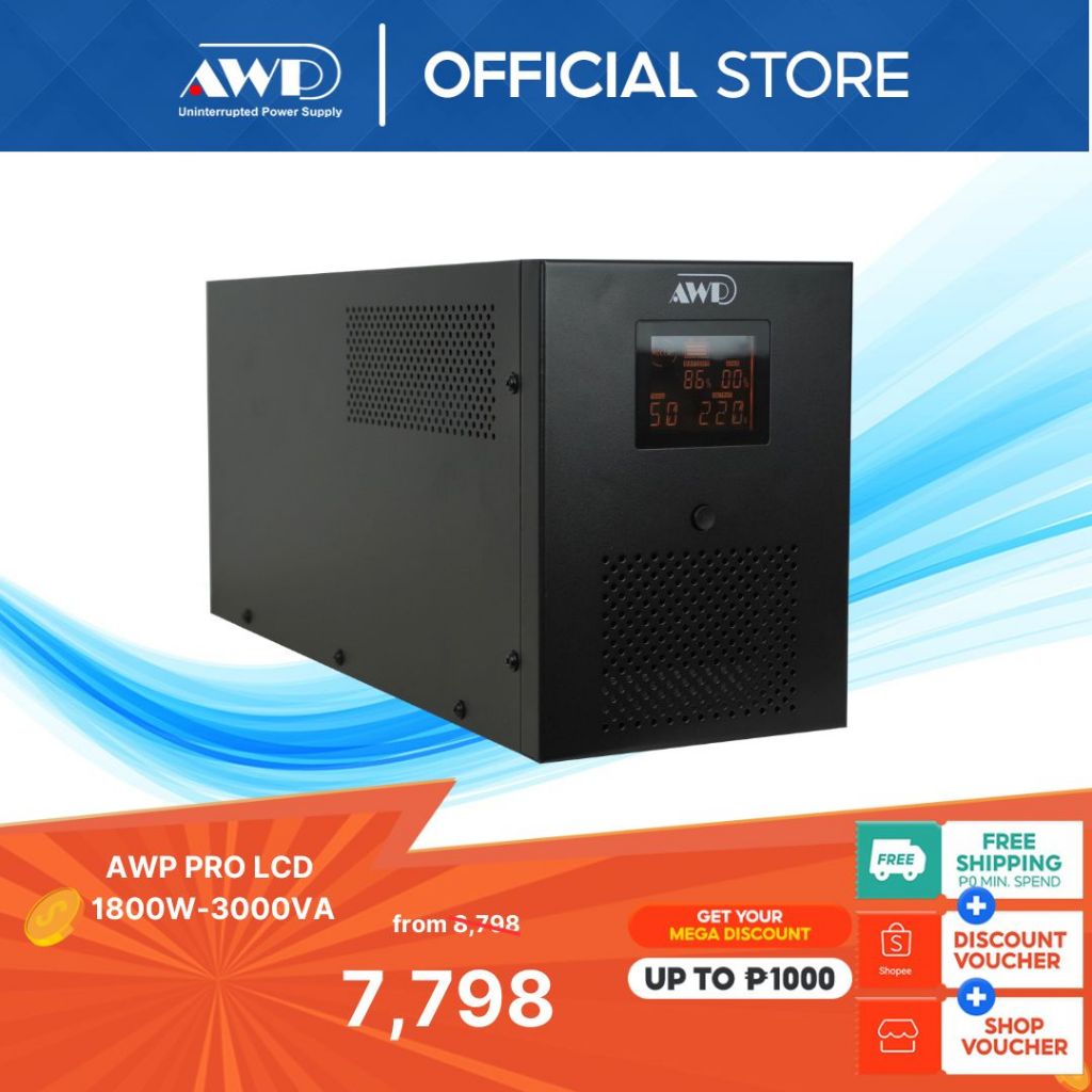 AWP Aide Pro LCD 1800W-3000VA UPS with AVR Uninterruptible Power Supply ...