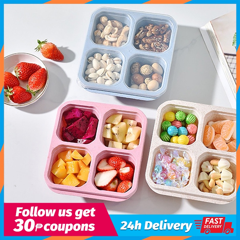 1PC Snack Box With Four Transparent Covers Snack Plate With Dried Fruit ...