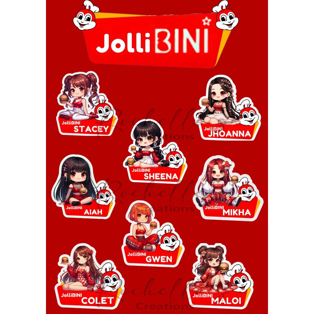 BINI Inspired Chibi Stickers (Jollibini V1) 8pcs. per pack | Shopee ...