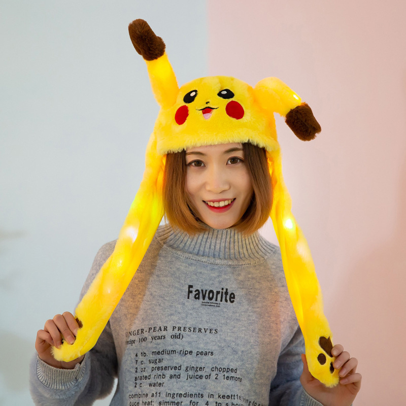Pikachu Hat with Light Plush Ears Sweet Cute Plush Cap Children Girls ...