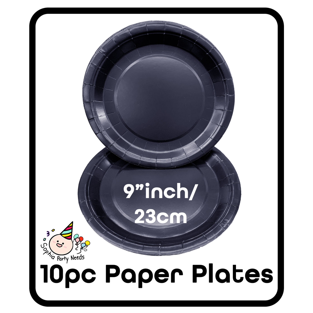 Paper Plates Plain Black Color 10pc (9"inches) | Shopee Philippines