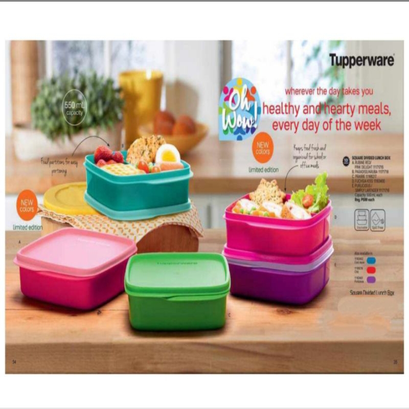 Tupperware Square Divided Lunch Box 550mL | Shopee Philippines