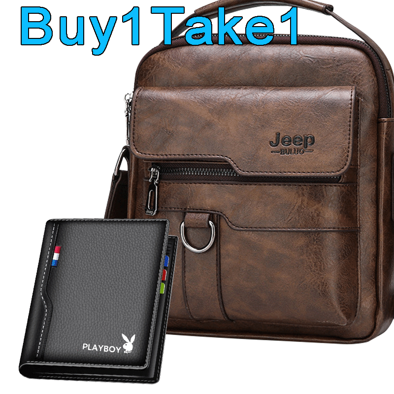 Jeep Men's Leather Messenger Bag Large Capacity Cross-body Bag Leather ...