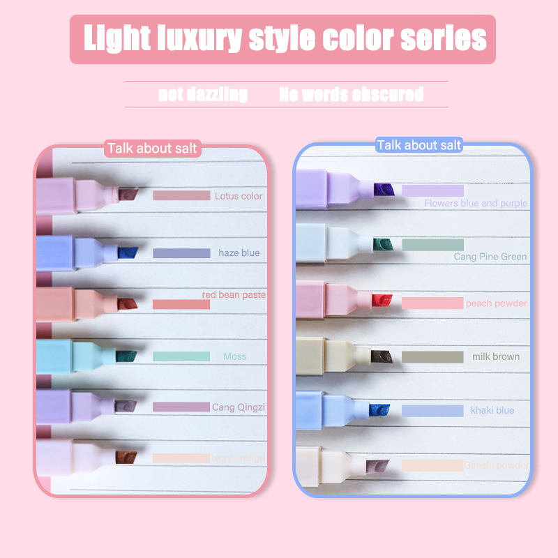 6pcs Morandi color highlighter eye care marker soft head student ...