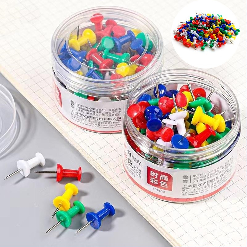 100pcs push pin reusable plastic thumb tacks I-Shape box colorful ...