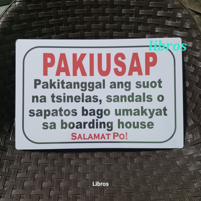 PVC A4 size Signage Pakiusap Pakitanggal ng suit na tsinelas | Shopee ...