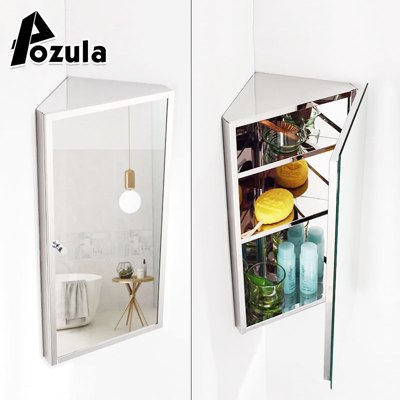 Pozula Triangle mirror cabinet Storage stainless steel Suitable for ...