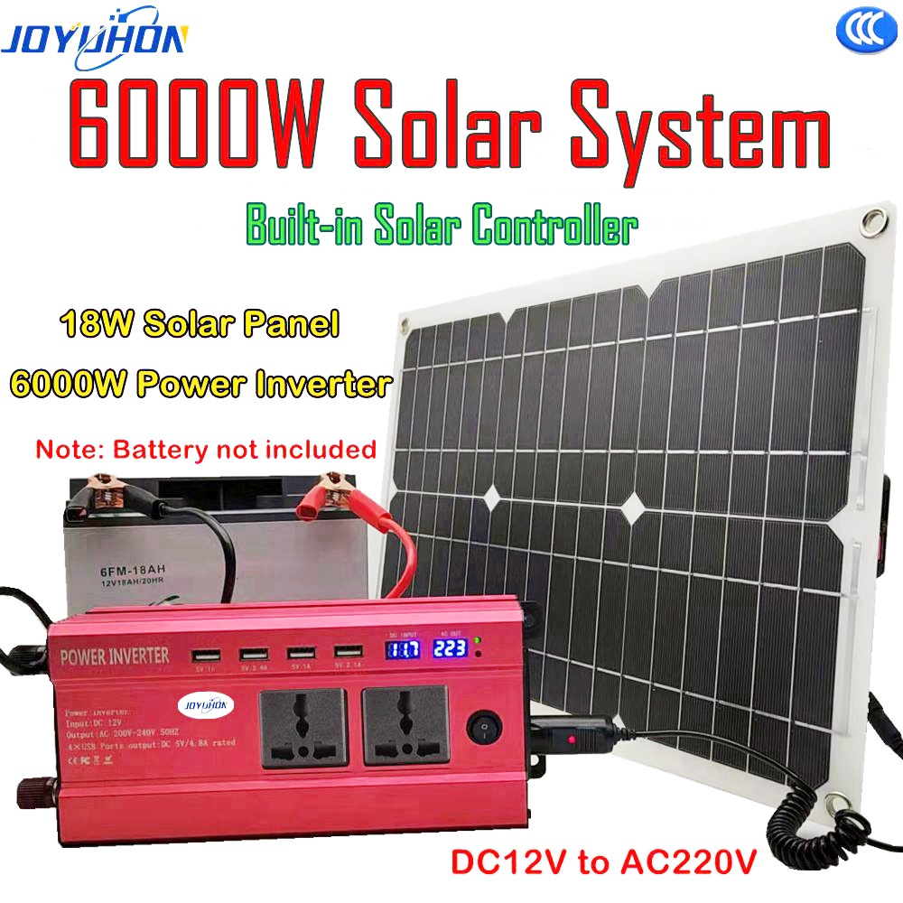 JOYUHON Solar Power System Set 6000W Power Inverter 18W Solar Panel 30A ...
