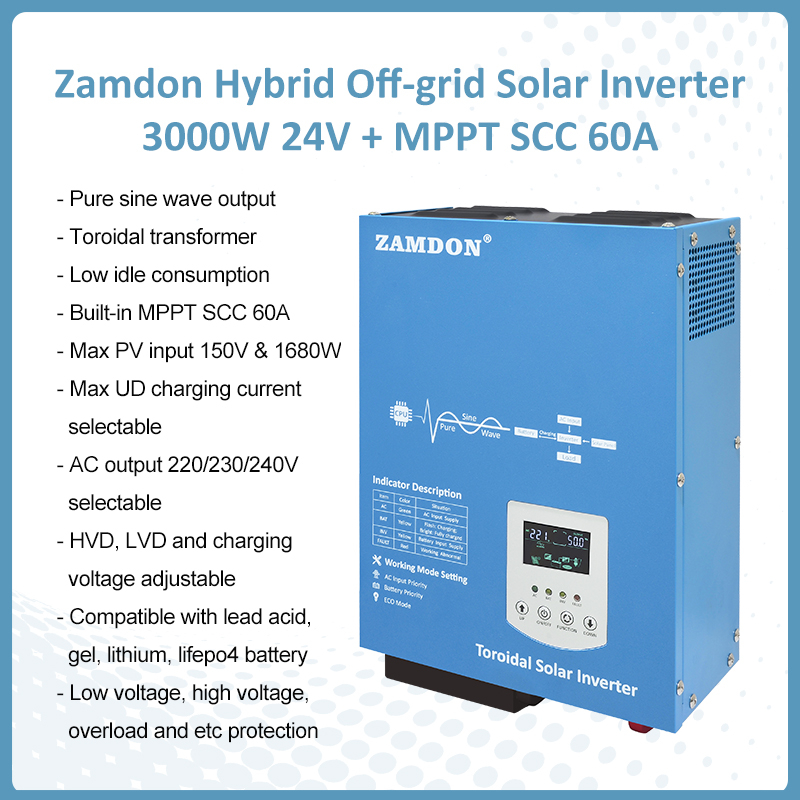 Zamdon 3KW 24V Toroidal Hybrid Off-grid Solar Inverter with 60A MPPT SCC | Shopee Philippines