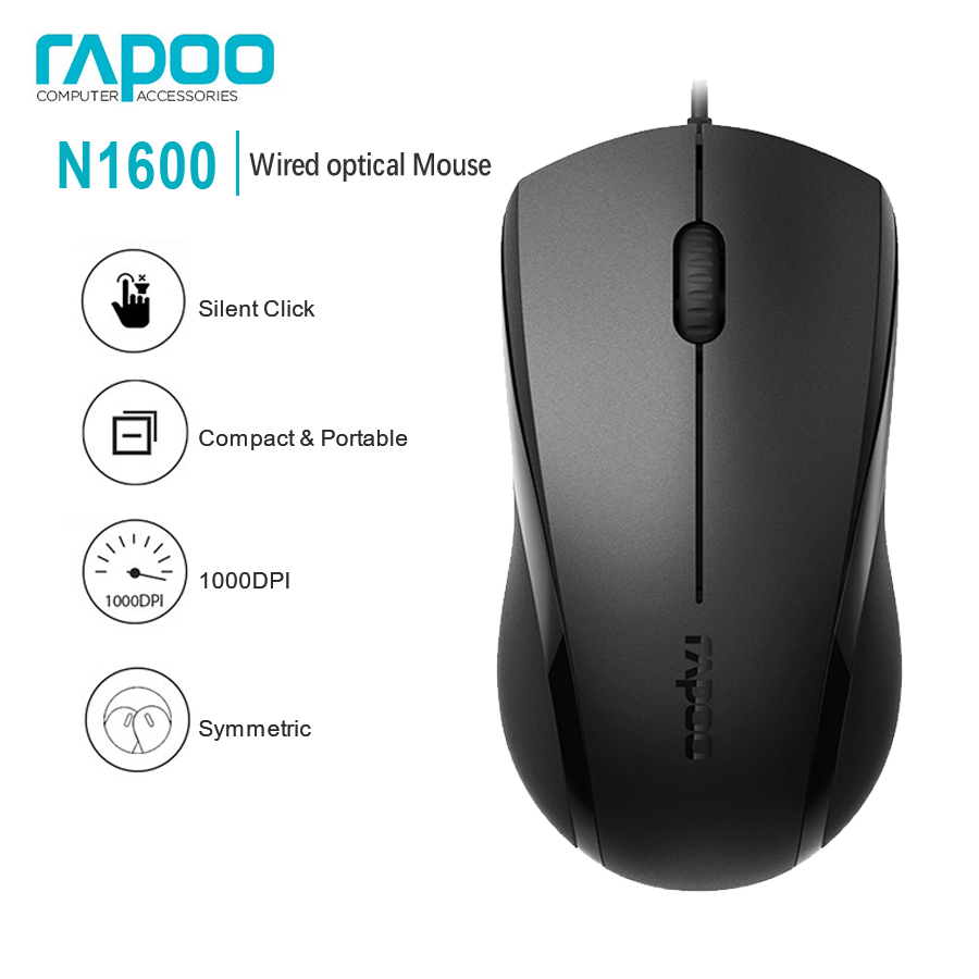 Rapoo N1600/N1200 Optical Ergonomic Silent Wired Mouse 1000 DPI for ...