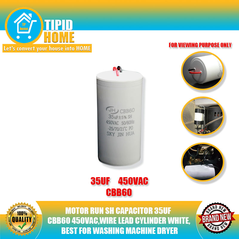 MOTOR RUN SH CAPACITOR 35UF CBB60 450VAC, WIRE LEAD CYLINDER WHITE ...