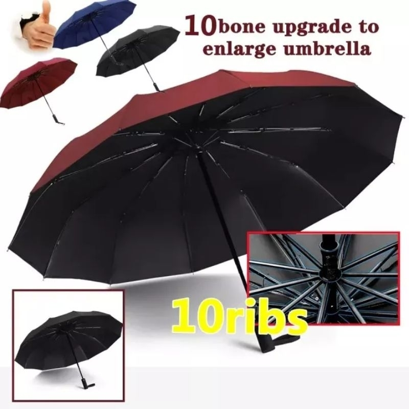 10 Ribs Waterproof Automatic Foldings Umbrella (7color) | Shopee ...