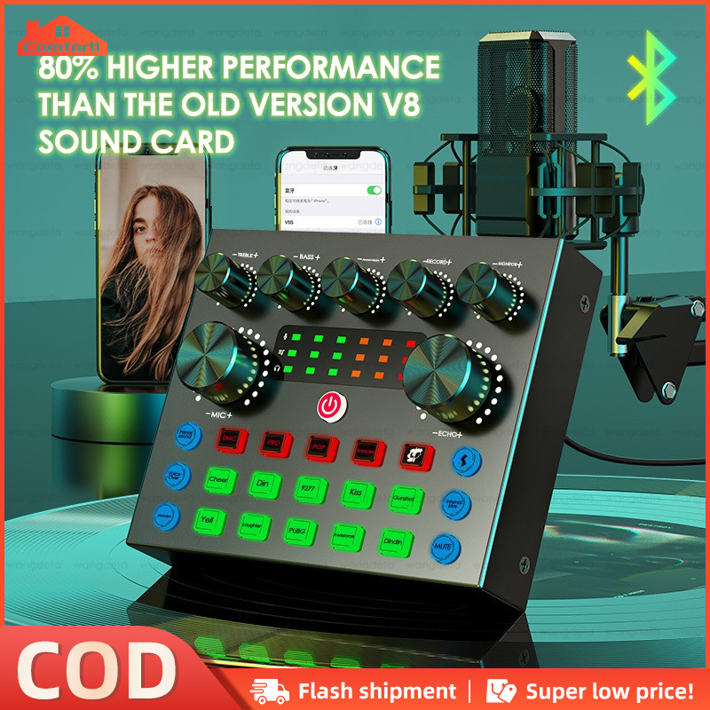 V8 Sound Card Audio Interface BLUETOOTH USB Live Broadcast Mic Sound ...