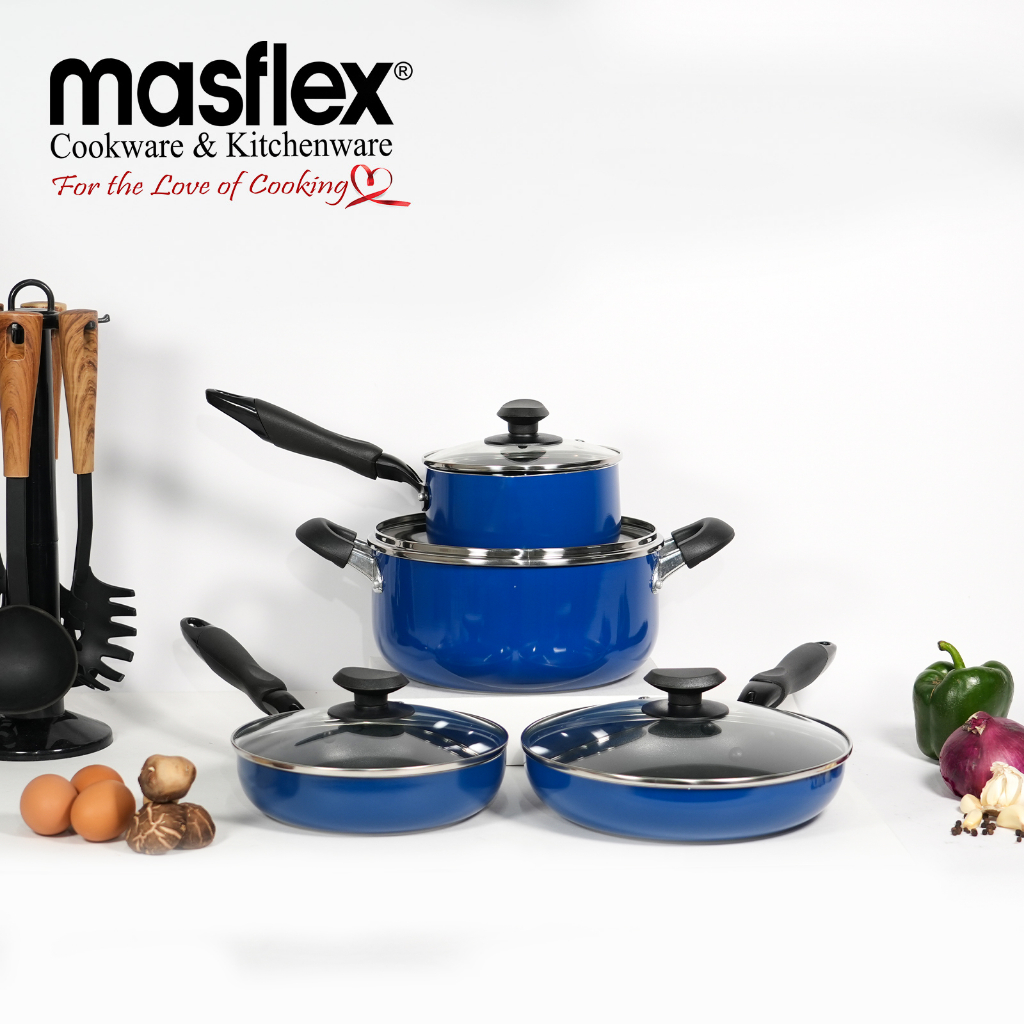 Masflex Limited Edition 8 piece Classic Cookware Set in Blue Suitable ...