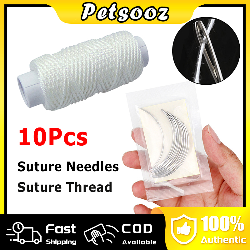 10Pcs/Set Veterinary Suture Needles Curve Surgical Niddle with Thread ...
