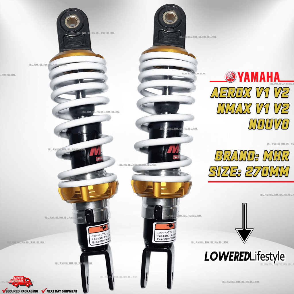 Yamaha Aerox V1 V2 Nmax V1 V2 Nouvo MHR WHITE 2 pcs Set Rear Shock 270mm Lowered Style PLug and ...