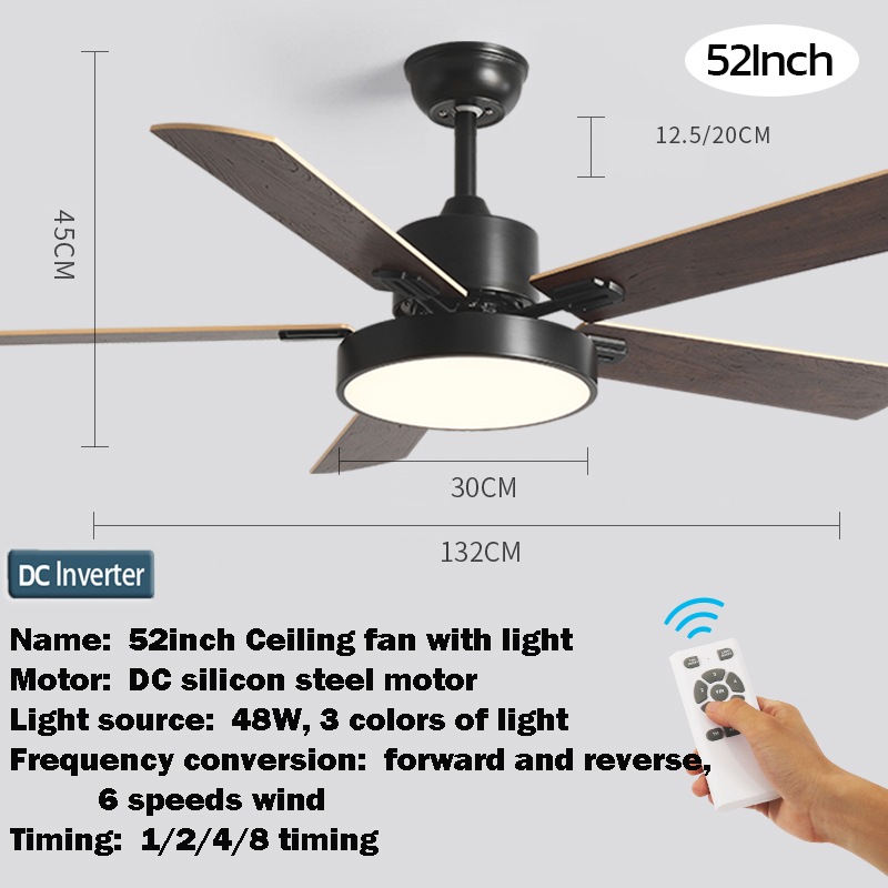 Nordic Ceiling Fan With Light Wood Chandelier Fan 6 Speed Remote Fan ...