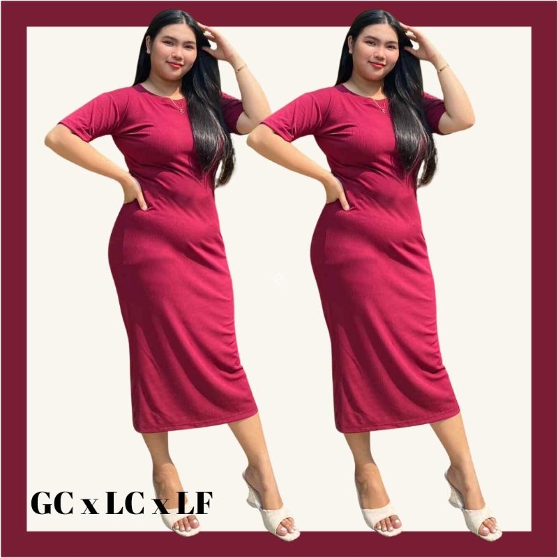 BARETTO PLUS SIZE up to 5XL Basic Roundneck Non-slit Body Hugging Maxi ...