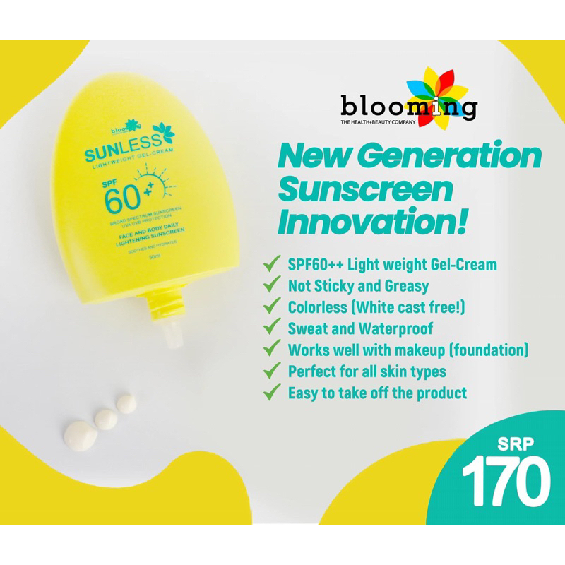 BLOOMING SUNLESS LIGHTWEIGHT GEL CREAM SPF 60++ | Shopee Philippines