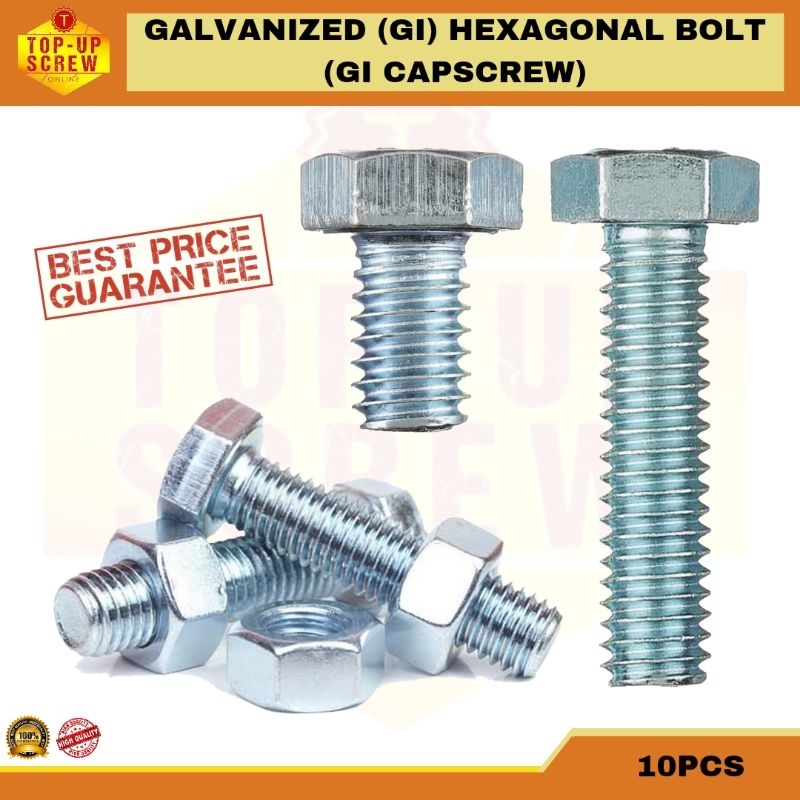 (10pcs) 3/8 [16TPI] Galvanized/GI Hexagonal Capscrew With Nut | Shopee ...