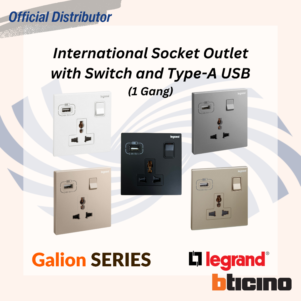 Bticino Galion 16A 250VA 1 Gang International Socket Outlet with Switch ...