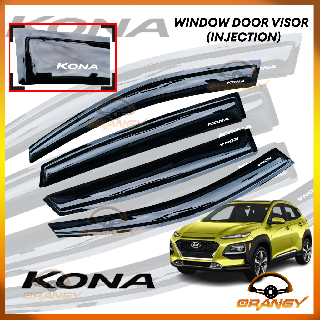 Kona 2019 to 2024 INJECTION / OEM TYPE Window Door Rain Visor Black ...