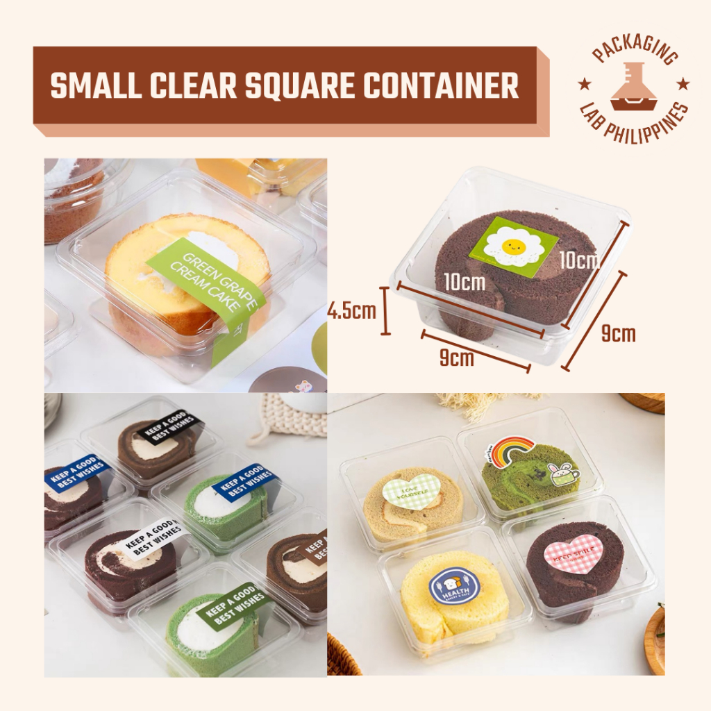 [10pcs] Small Clear Square Container Cake Roll Mini Box Transparent ...