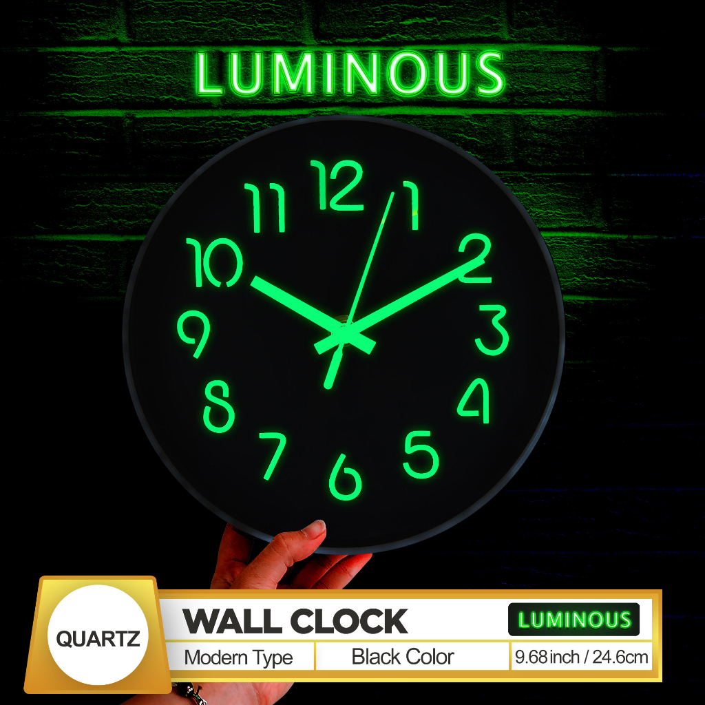 Quartz Wall Clock Black (LUMINOUS) | Shopee Philippines