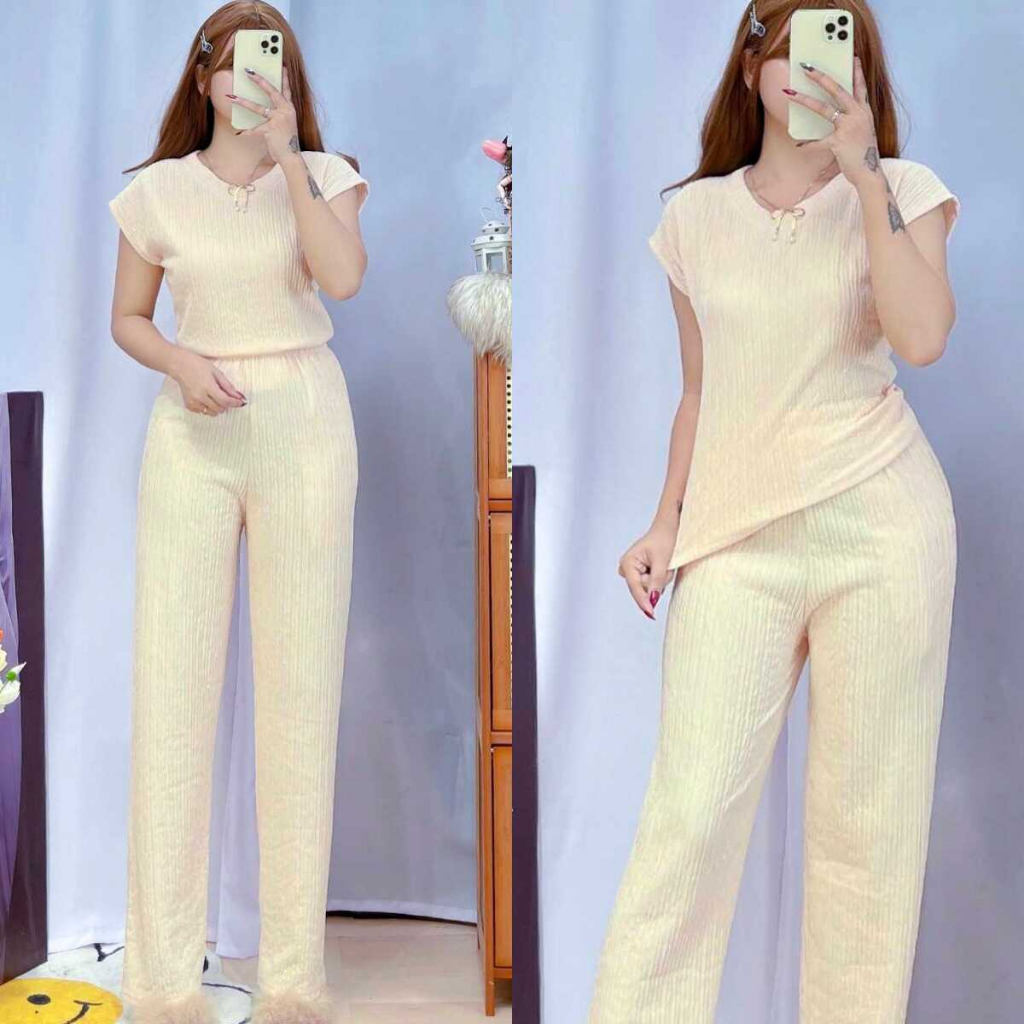 Jenny Plain Basic Round Neck Top Continues Terno Pants Coords Set Trendy Women Casual | Shopee ...
