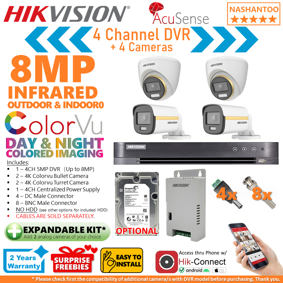 Hikvision 4Channel 8MP/4K AcuSense ColorVu 4Cameras 4CH DIY CCTV ...