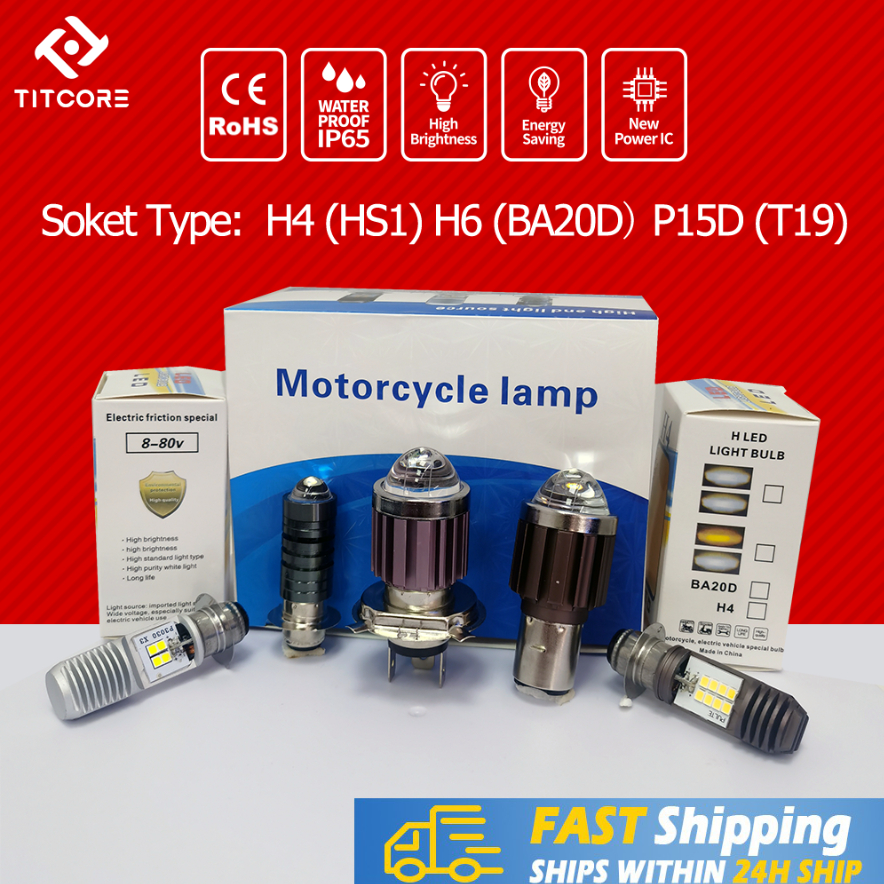 Motorcycle Headlight LED Bulbs H6 BA20D H4 with Lens Two-color Hi Lo ...