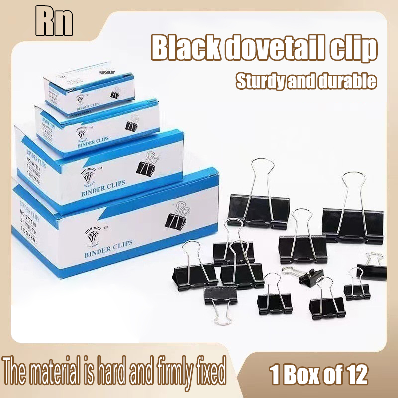 12pcs Binder clip Fold Back Clip Metal black carton pack School office ...