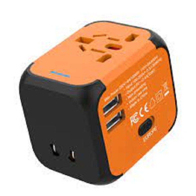 All in 1 International Power Travel Adapter with 2 USB Port (Orange ...