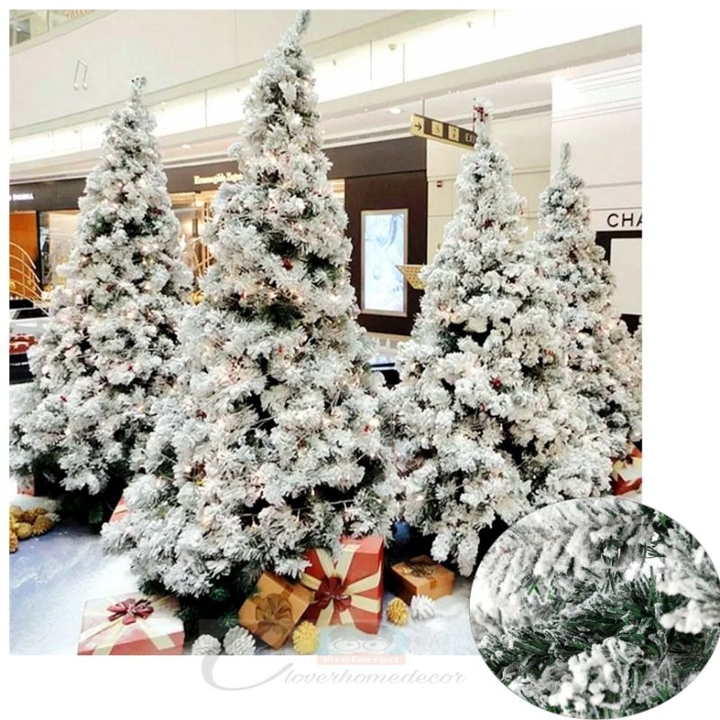 8ft/240cm White Christmas Tree w/ Snow, Seasonal Decor Christmas ...