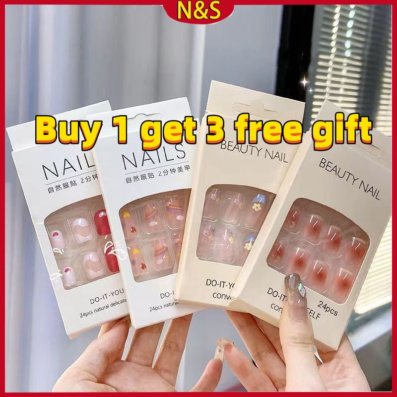 【FREE GIFT】24Pcs/Set Fake Nails Waterproof Fake Nail Set with Glue ...