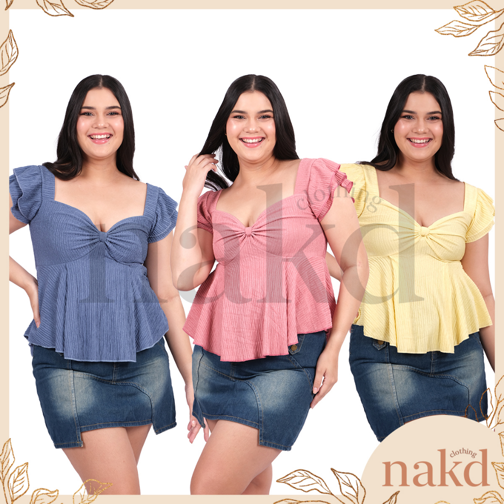 NAKD FASHION BARBARA PLUS SIZE SEXY RIBBON RUFFLE SLEEVES PEPLUM DAILY CASUAL CLASS TOP L-2XL ...