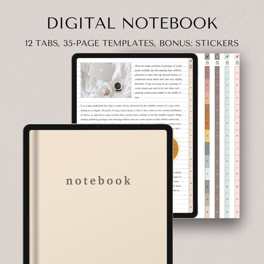 Portrait Digital Notebook, Goodnotes Notebook with Tabs, Hyperlinked ...