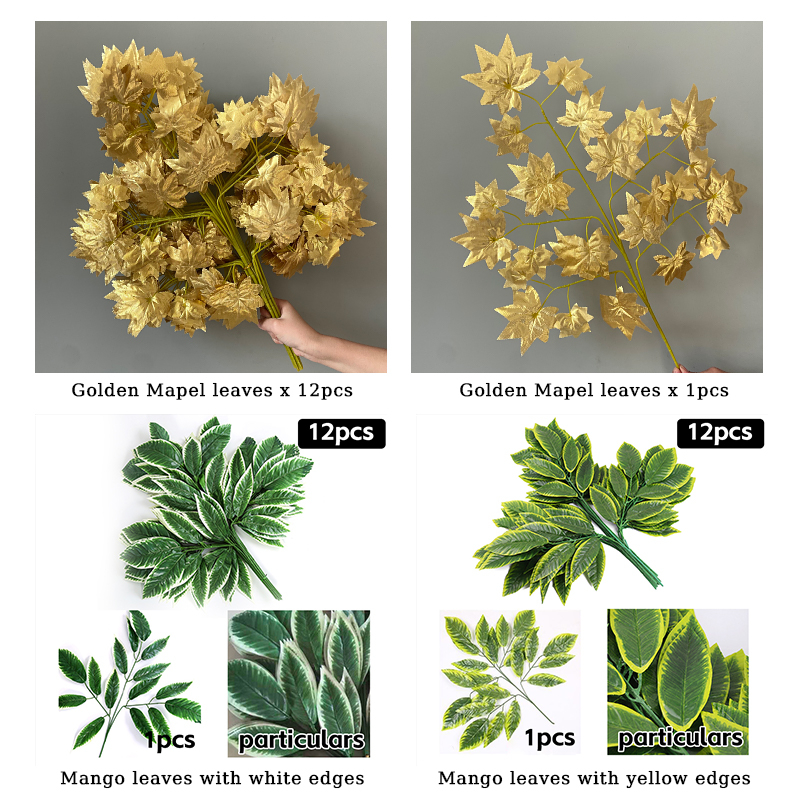 12PCS Gold/White/Red Artificial Maple/Mango Leaves Beautify Indoor Fake ...