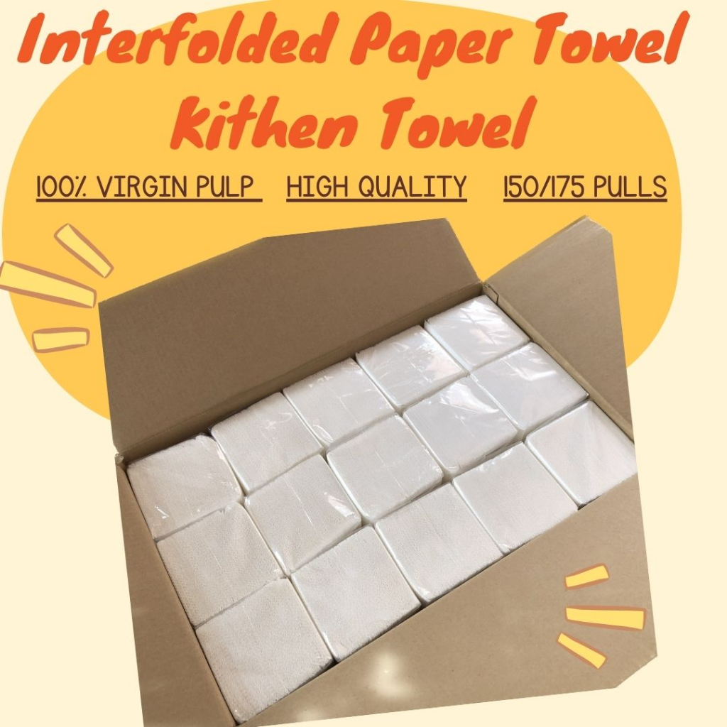 Paper Towel 150/175 pulls/box (30 packs) Interfolded Tissue 100% Virgin ...