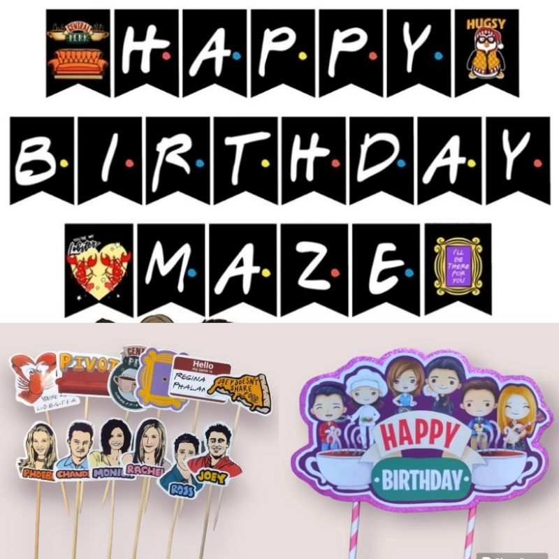 Friends Theme Birthday Party Banner Cupcake Cake Topper Decoration TV ...