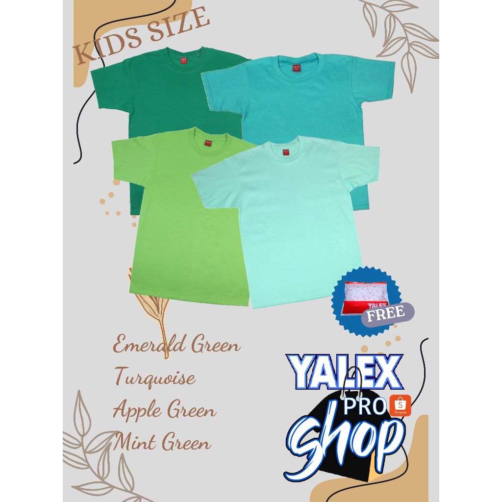 YALEX T-SHIRTS PLAIN GREEN SERIES /KIDS/TEENS RED LABEL ROUND NECK ...