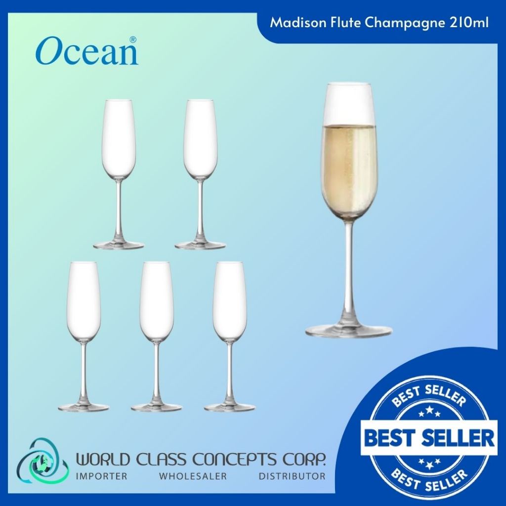 Ocean Glass Madison Flute Champagne Drinking Glass 210 mL (SET OF 6 ...