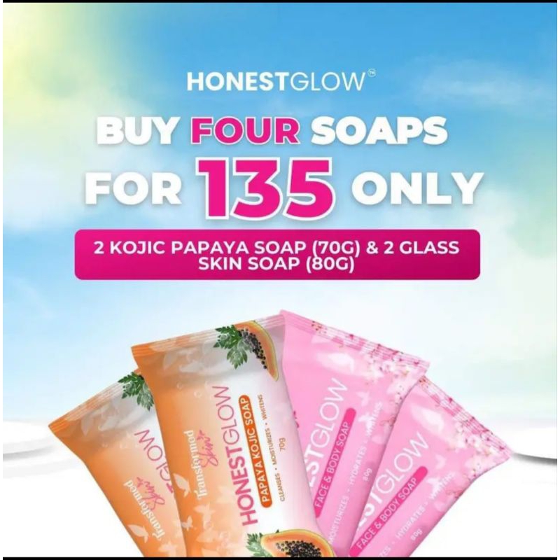 honest glow 2pcs kojic 70g and 2pcs glass skin 80g (free mesh net ...